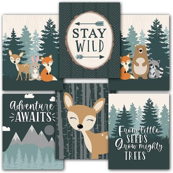 Wall Decor | 6 Reversible 8x1 Woodland Nursery Decor Woodland Animals ...